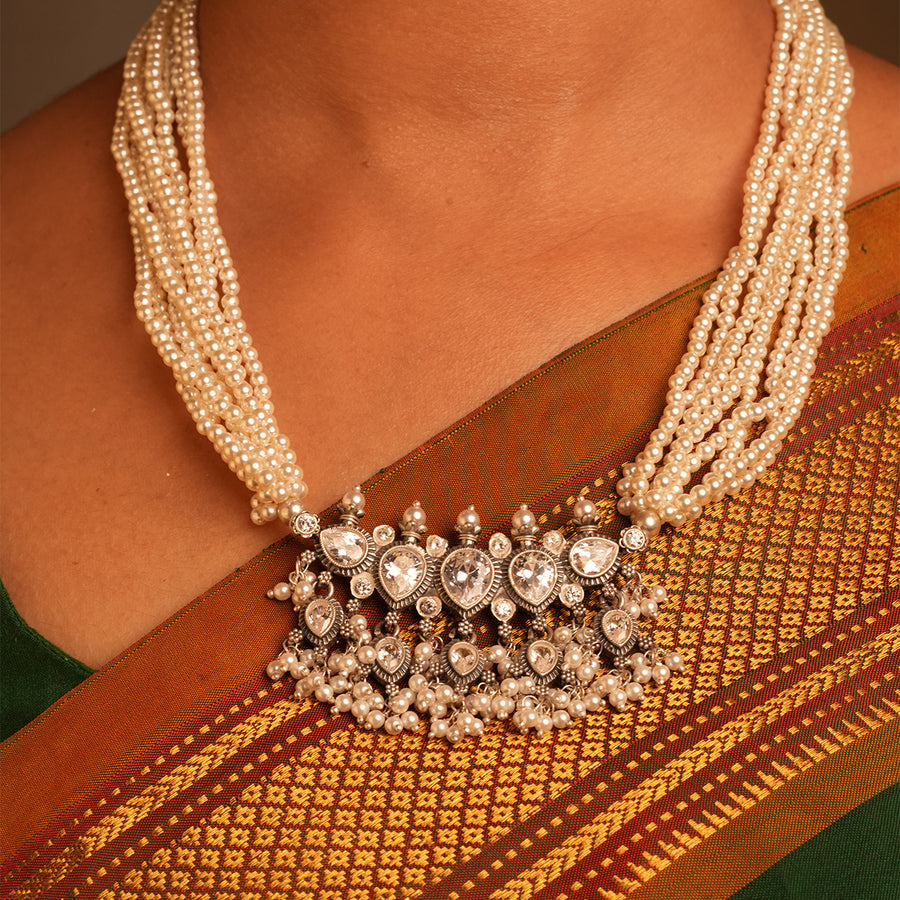 Buy Maharashtrian Tanmani Silver Necklace (White) by Moha Online by MOHA
