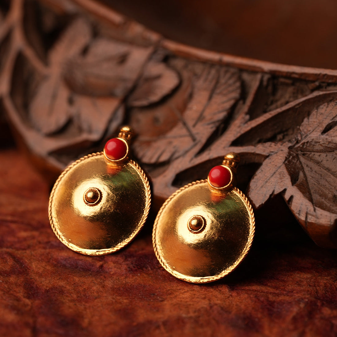 Buy Posha Silver Stud With Red Stone Earrings [Gold Plated] by MOHA ...