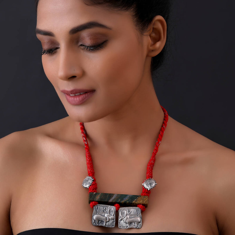 Buy Harappa Vrishabh, Bull Seal Pendant Necklace (Red Thread) by MOHA Online by MOHA