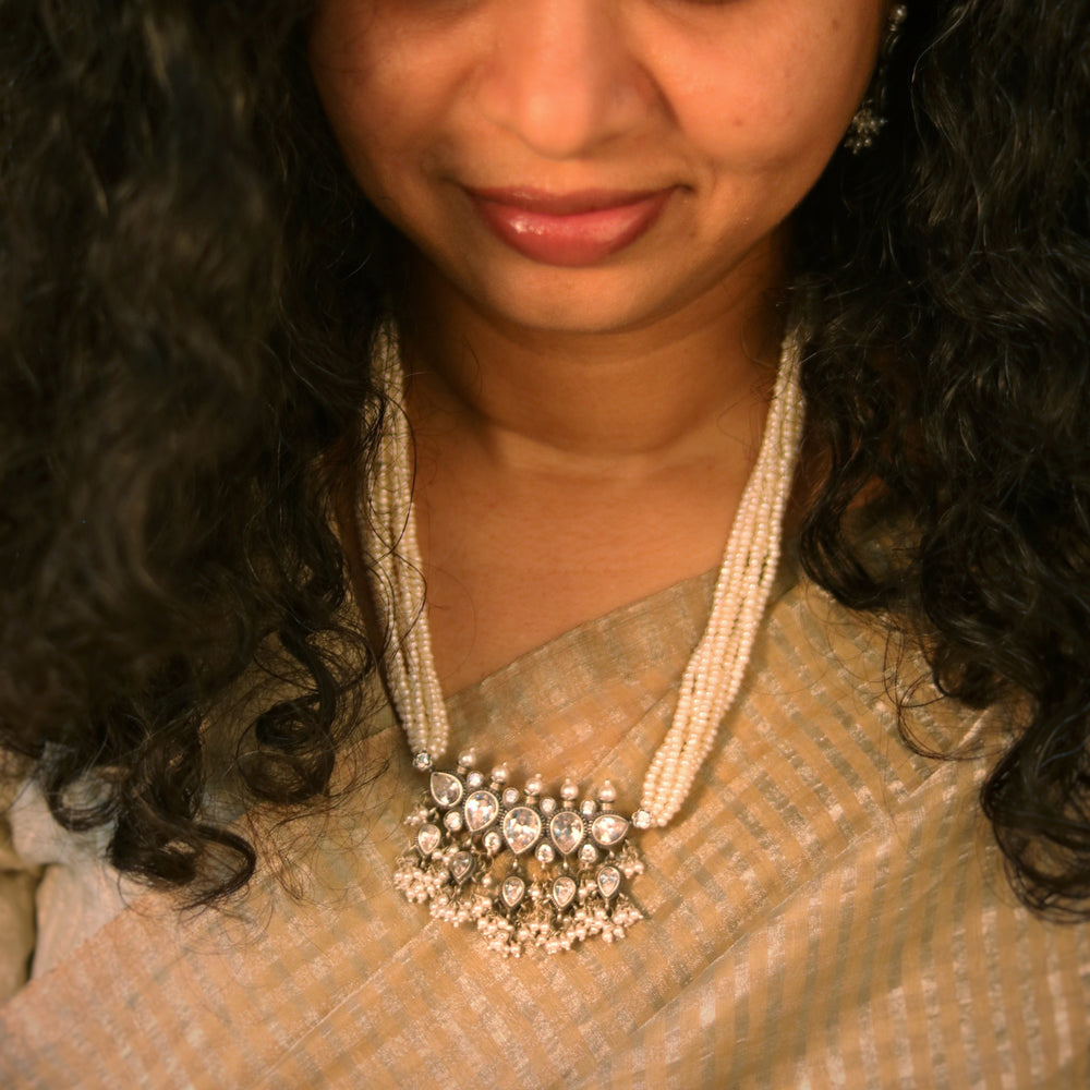 Buy Maharashtrian Tanmani Silver Necklace (White) by Moha Online by MOHA