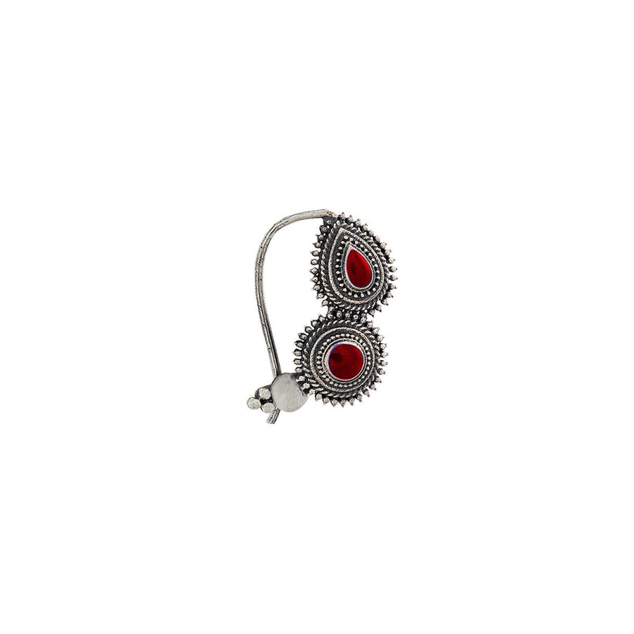Buy Peshwa Silver Nath Red (Pierced, Left) by MOHA Online by MOHA
